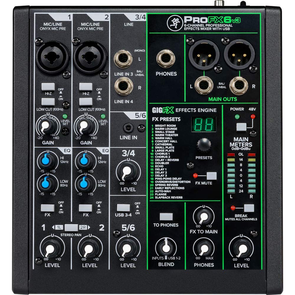 Mackie ProFX6v3 6-Channel Sound Reinforcement Mixer with Built-In FX, Gator Cases G-MIXERBAG-1212 Mixer Bag & Stereo Cable 10' Bundle