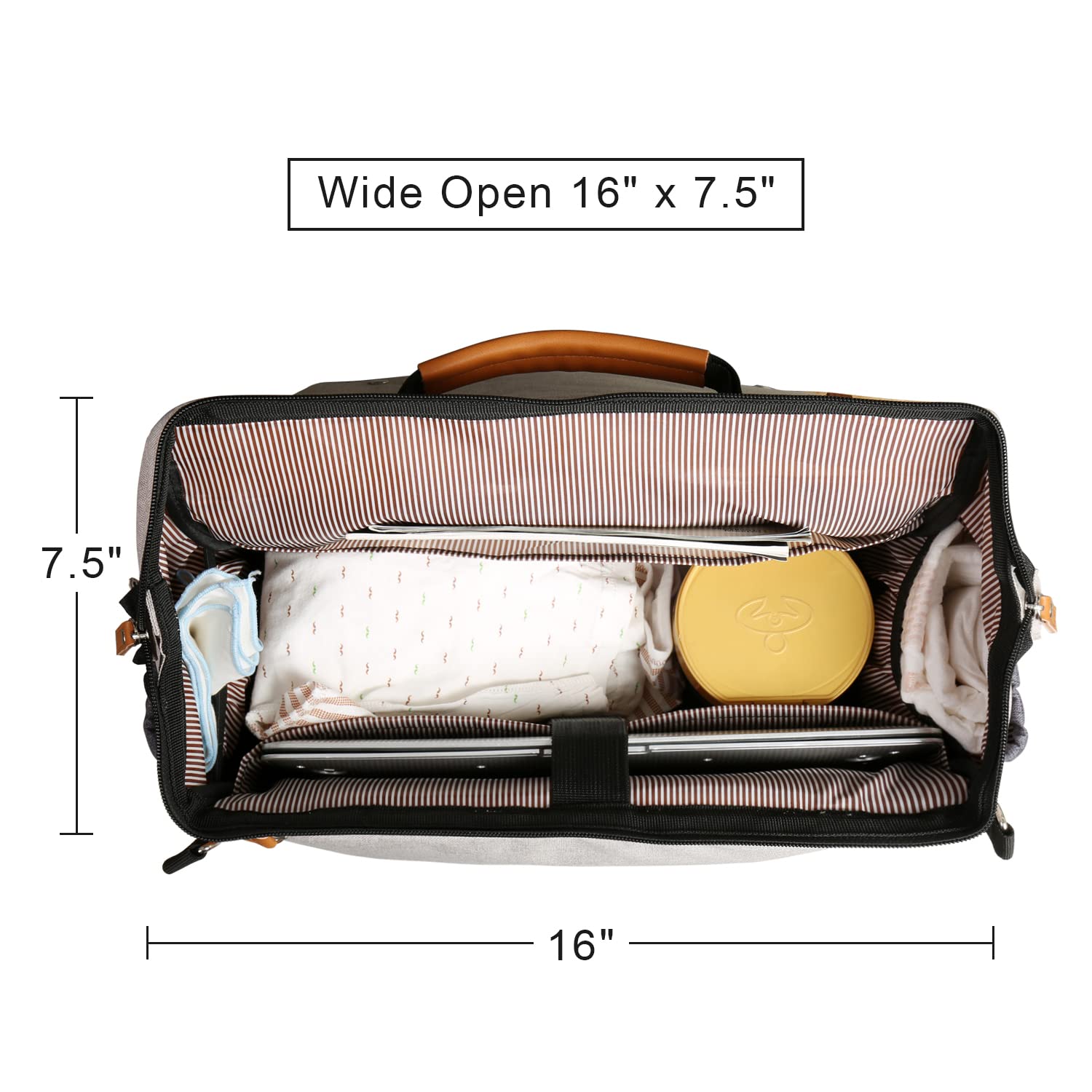 Large Diaper Bag w/Changing Pad, Messenger & Backpack Diaper Bag, Laptop Convertible Wide Open Mommy Bag, Waterproof w/Stroller Belts (Beige/Grey)