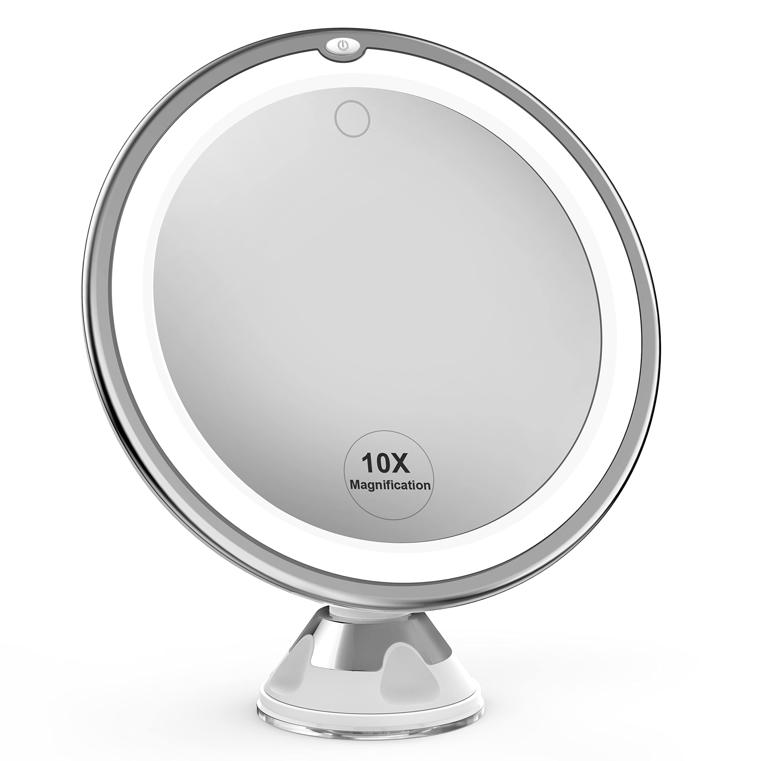 Vimdiff 10X Magnifying Mirror with Light, Makeup Mirror with Touch Control LED Lights, 360 Degree Rotating Arm, and Powerful Locking Suction Cup, Mirror with Lights for Bathroom Vanity and Travel