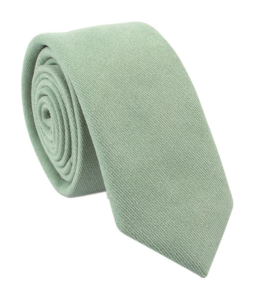 Men Skinny Sage Green Ties Cotton Timeless Narrow Width Best Wedding Neckties for Grooms