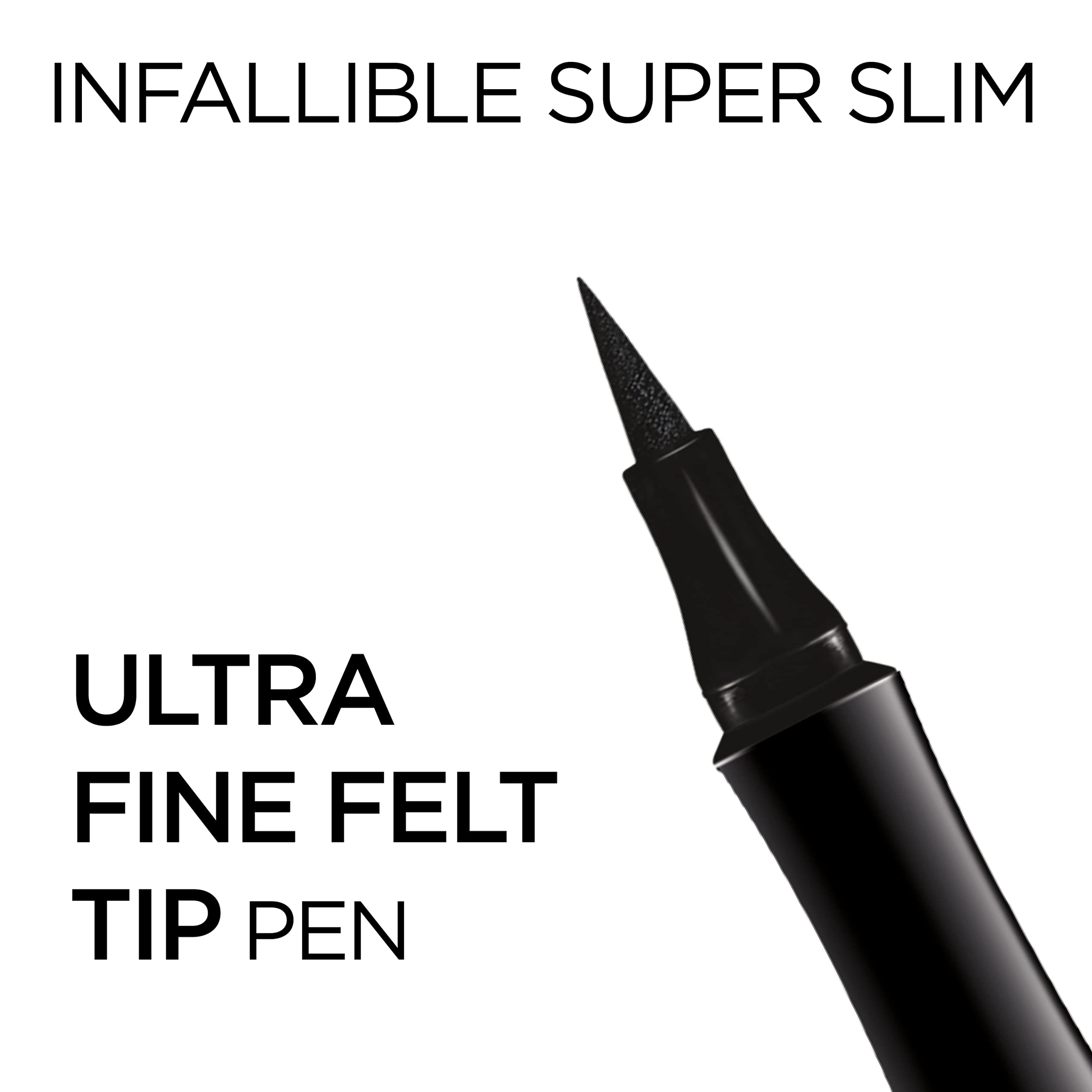 L'Oreal Paris Makeup Infallible Super Slim Long-Lasting Liquid Eyeliner, Ultra-Fine Felt Tip, Quick Drying Formula, Glides on Smoothly, Black, 0.03 fl oz., 2 Count
