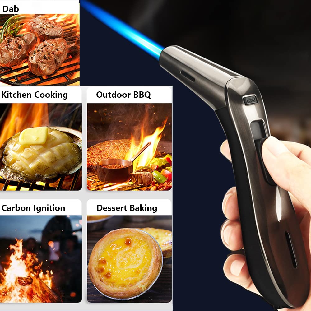 Jnfire Butane Torch Lighters Refillable, Visible Fuel Tank Adjustable Flame Kitchen Cooking Dab Torch for Creme Brulee Baking Cocktails BBQ Camping Welding (No Butane)
