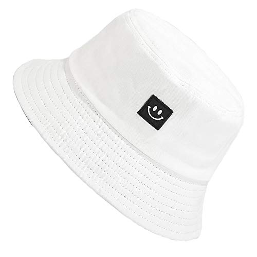 MaxNova Bucket Hats Summer Travel Beach Sun Hat Outdoor Cap Unisex 2pack (2pack White/Black Smiley face)