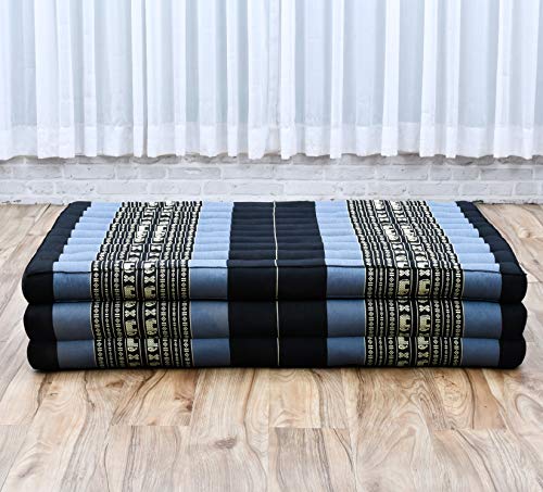 Leewadee Trifold Mattress XL – Comfortable Thai Massage Pad, Foldable Relaxation Floor Mattress Filled with Eco-Friendly Kapok, Perfect to Use as a Sleeping Mat 79 x 39 inches, Blue