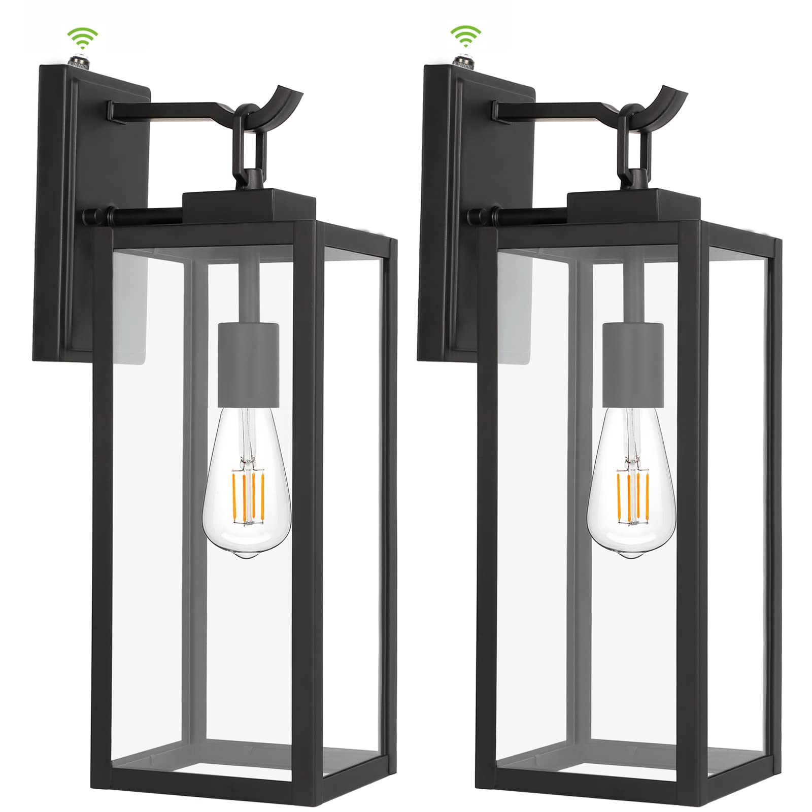 Large Size Dusk to Dawn Outdoor Wall Lanterns, 18 Inch Outdoor Wall Light Fixtures, Matte Black Porch Lights, Exterior Wall Lighting, Anti-Rust Architectural Outdoor Sconces, ETL Listed, 2 Pack