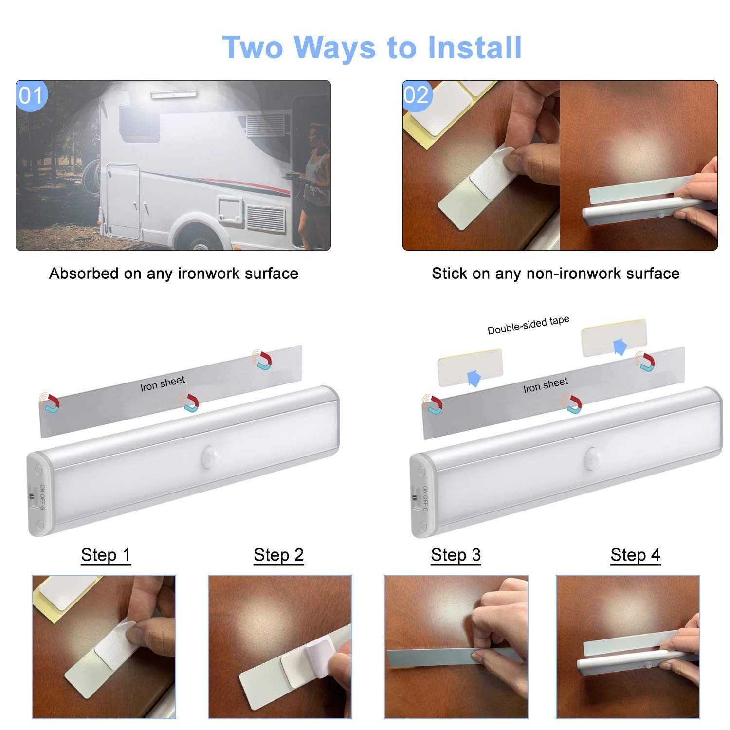 LEPOTEC 20 LED Under Cabinet Kitchen Lighting Battery Powered Lights, Wireless Under Counter Light, Closet Lights, Night Light Hallway Light Stairs Lights,LED Motion Sensor Light (3 Pack)