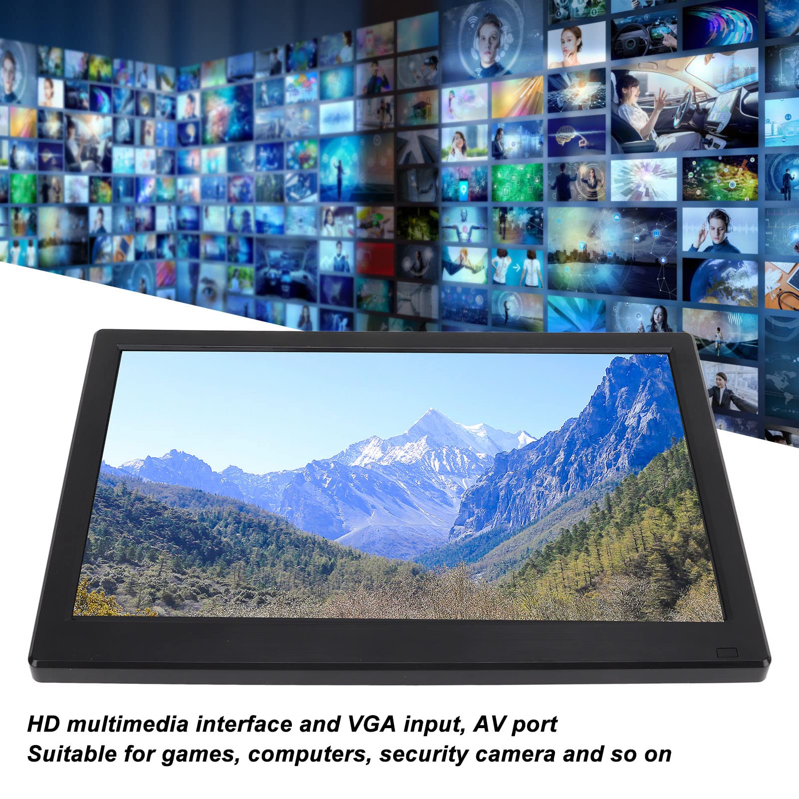 Shanrya 11.6 Inch Computer Monitor, Easy Hanging Remote Control LCD Display Monitor HD Multimedia Interface VGA AV BNC USB Intput for Family (US Plug)
