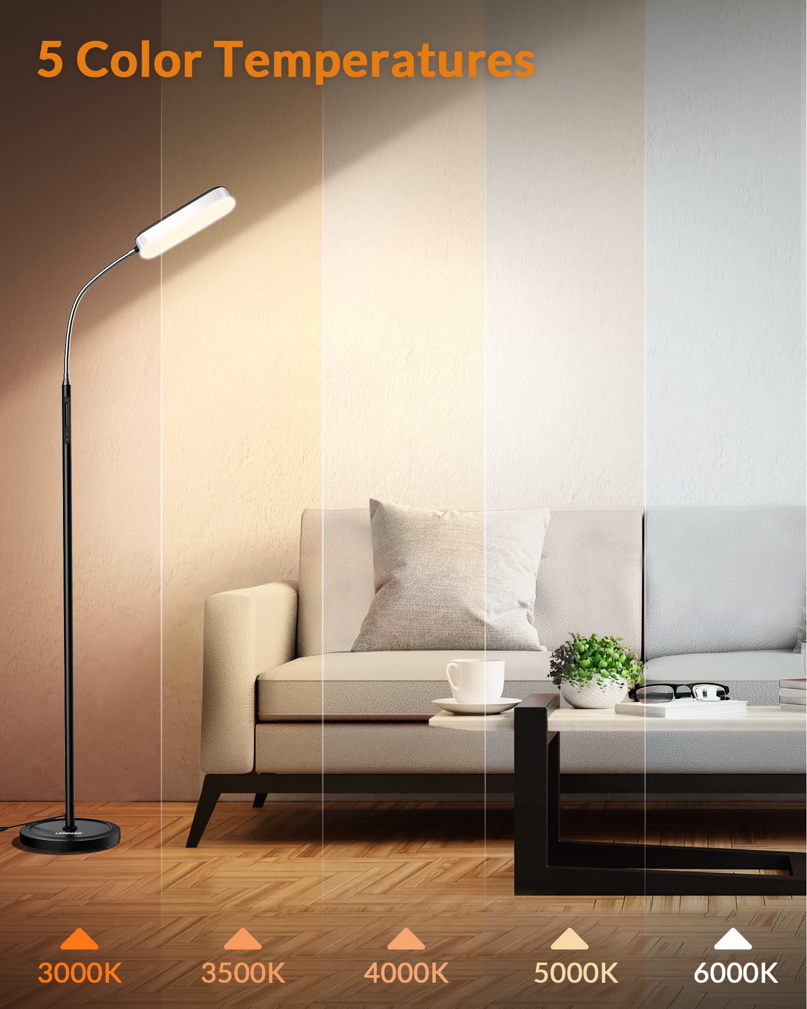 LEPOWER Desk Lamps with 50 Lighting Modes & Floor Lamp with Stepless Dimmer and 5 Color Temperatures