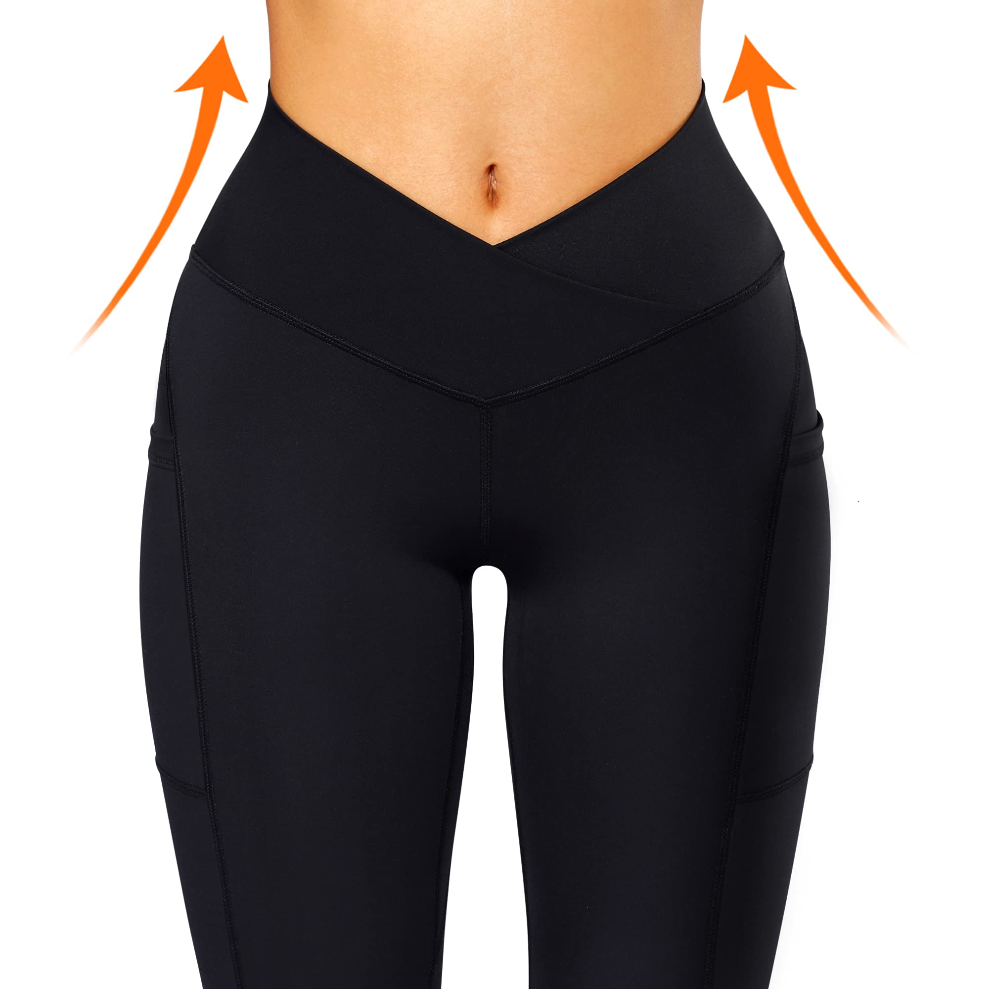 RUUHEE Women Ribbed Leggings with Pocket High Waisted Workout Gym Yoga Pants(Medium,Ribbed Black)