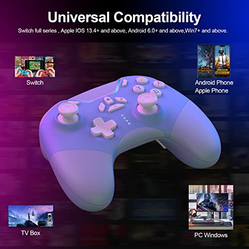 Paton Wireless Switch Controller for Nintendo Switch/Lite/OLED/Windows/Android/IOS Devices, Bluetooth Gamepad with Vibration, Motion, Turbo and LED Light-Blue