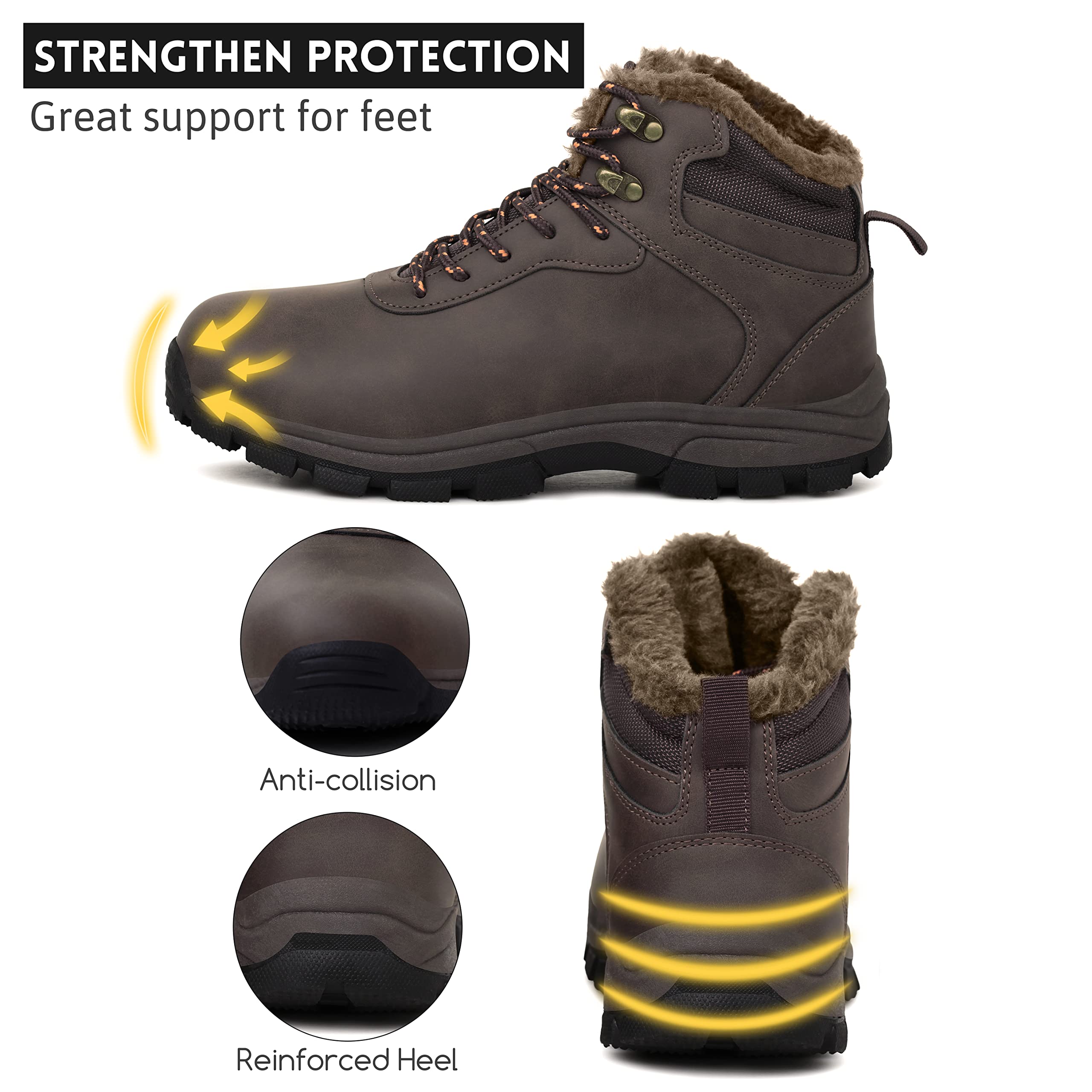 Men's Snow boots Winter Water-Resistant Hiking Boot Warm Lined Backpacking Boots Non Slip Outdoor Shoes,Brown Size7.5