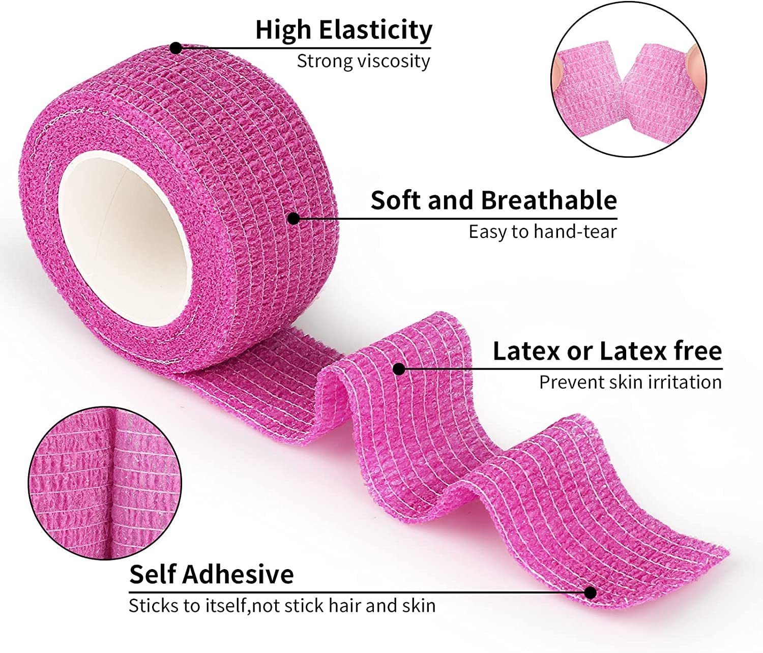 Lenicany 12Pack 1” x 5 Yards Self Adhesive Bandage Wrap, Elastic Self Breathable Self Adherent Wrap for Pets, Athletic Cohesive Bandage for First Aid, Sports Injury & Protection, 12Color