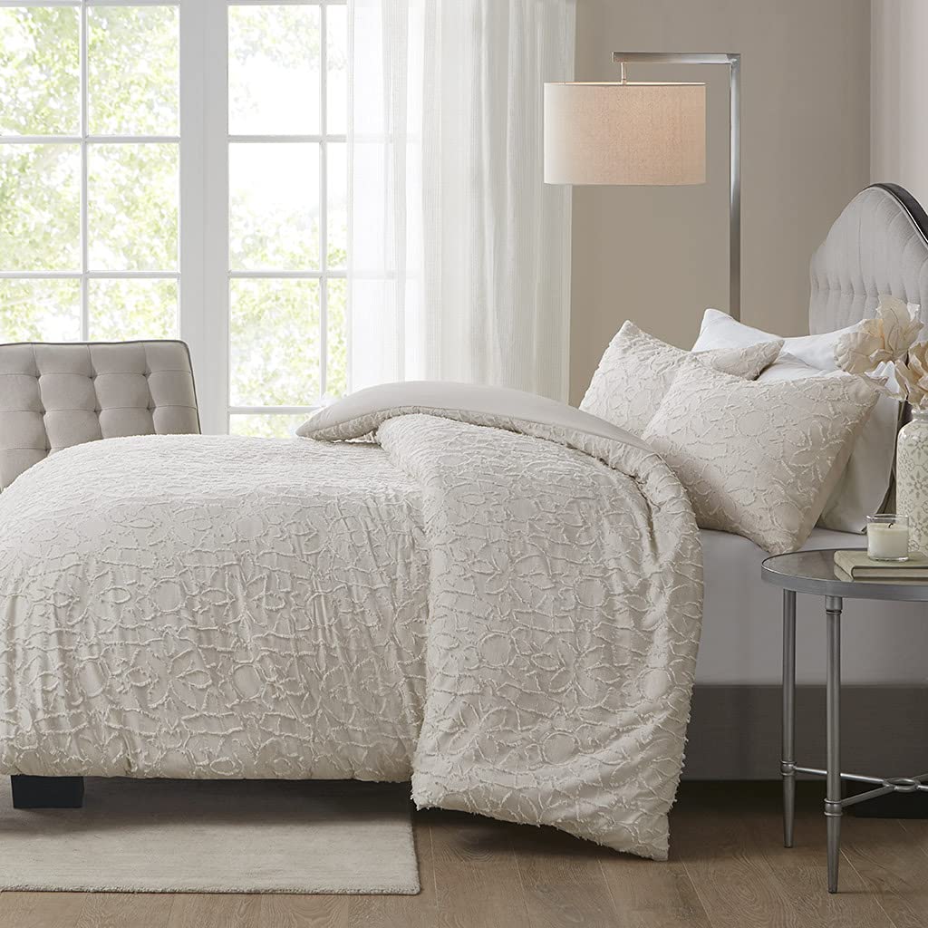 Madison Park Cotton Clipped Jacquard Duvet Set with Light Taupe MP12-7137