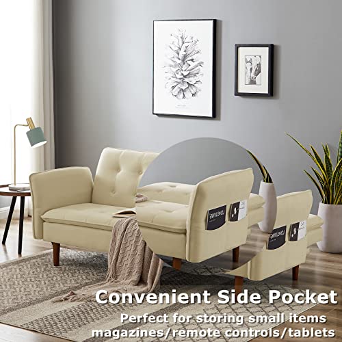 Ucloveria Futon Sofa Bed, Linen Fabric Memory Foam Sleeper Sofa Couch, Modern Convertible Loveseat for Compact Living Spaces, Studio, Apartment, Dorm, Guest Room, Home Office, 67" Beige