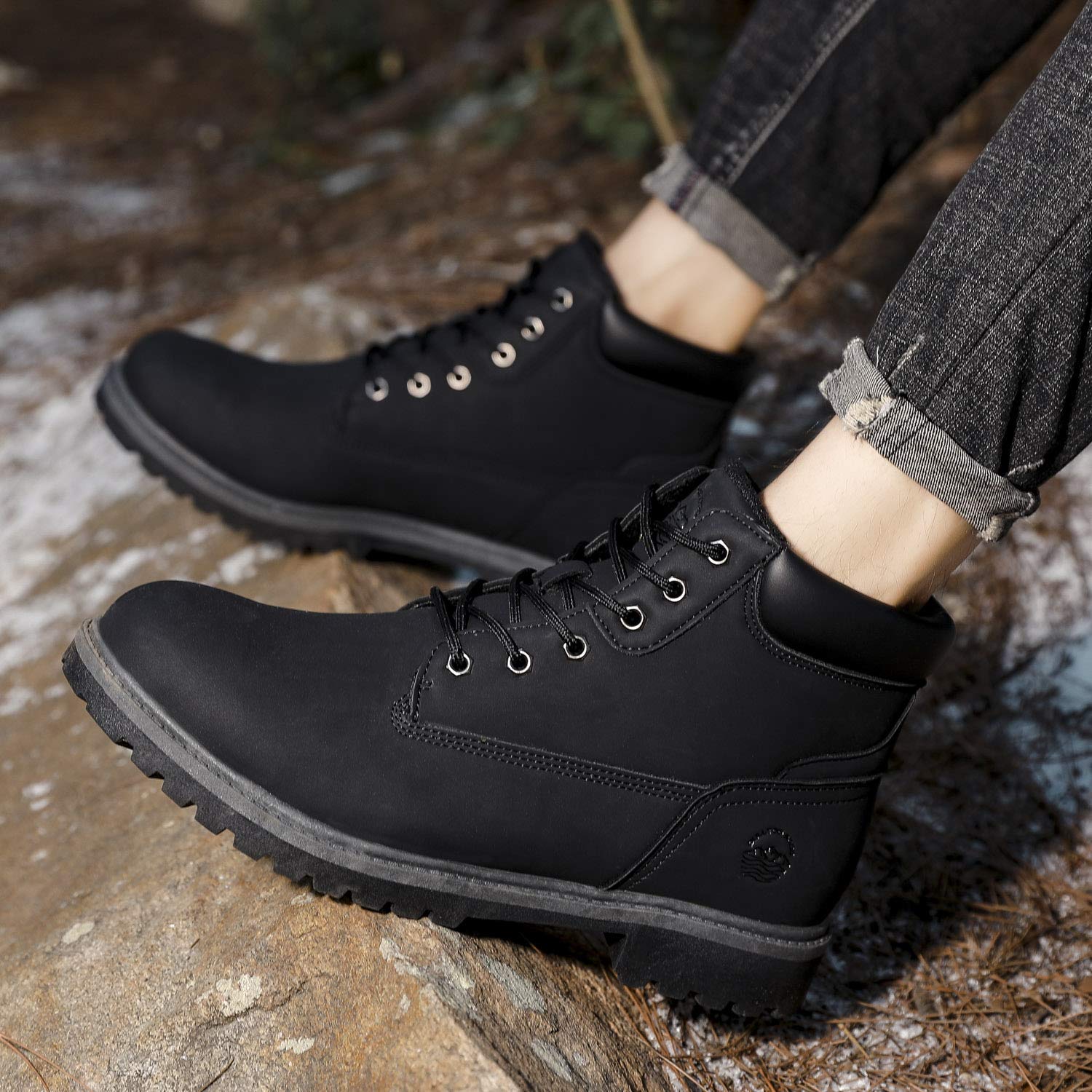 Men's Hiking Boots Outdoor Winter Warm Sneakers Casual Boots and Rubber Sole Black