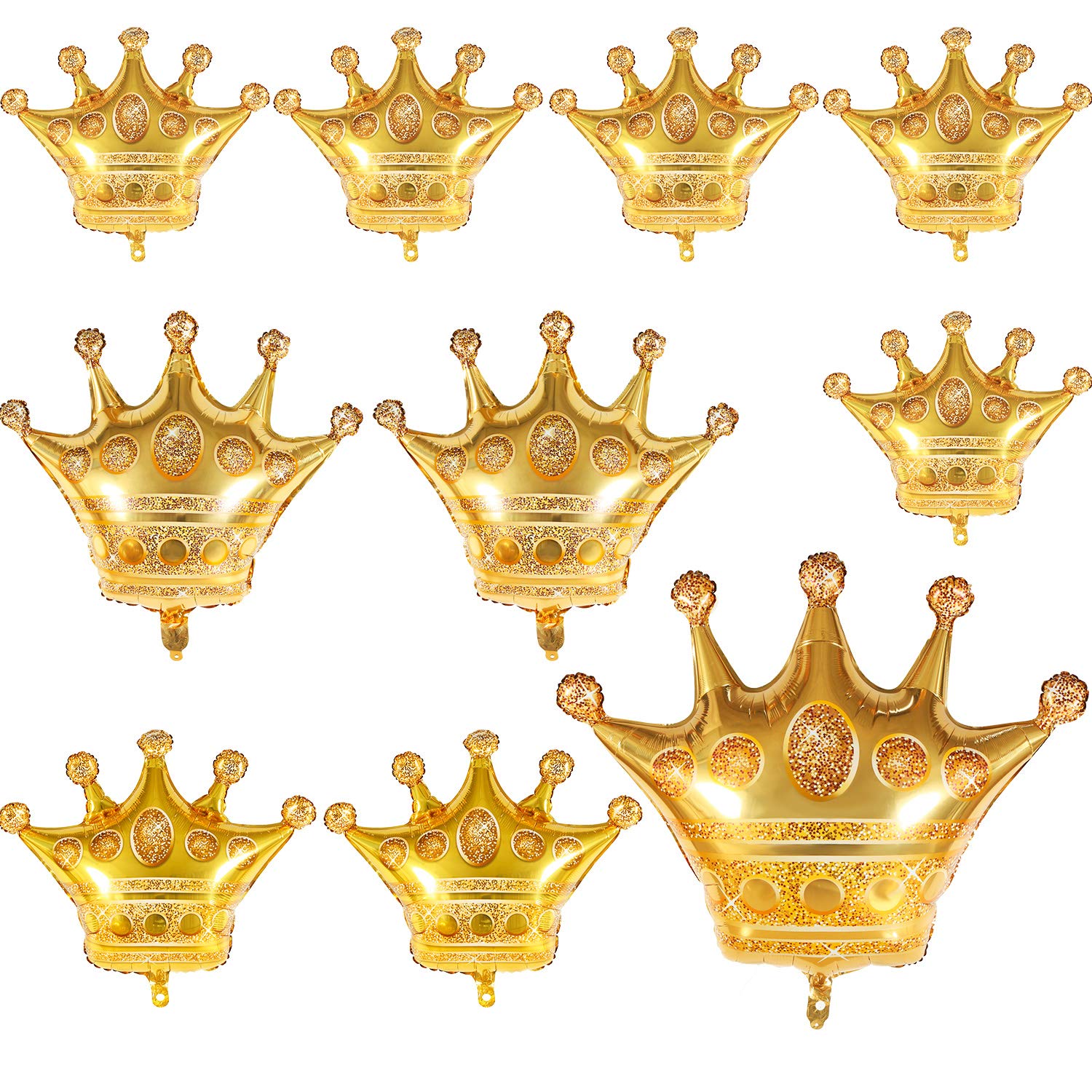 meekoo 10 Pieces Gold Crown Balloons Aluminum Foil Crown Balloons for Baby Shower Wedding Birthday Party Accessories, 4 Sizes