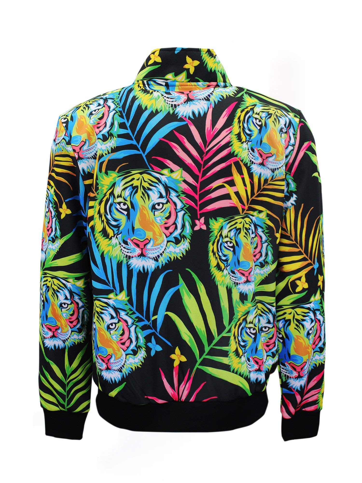 Men's Neon Jungle Tiger Track Suits 2 Piece Sweatsuit Set ST802 - Black - Large - V-C31