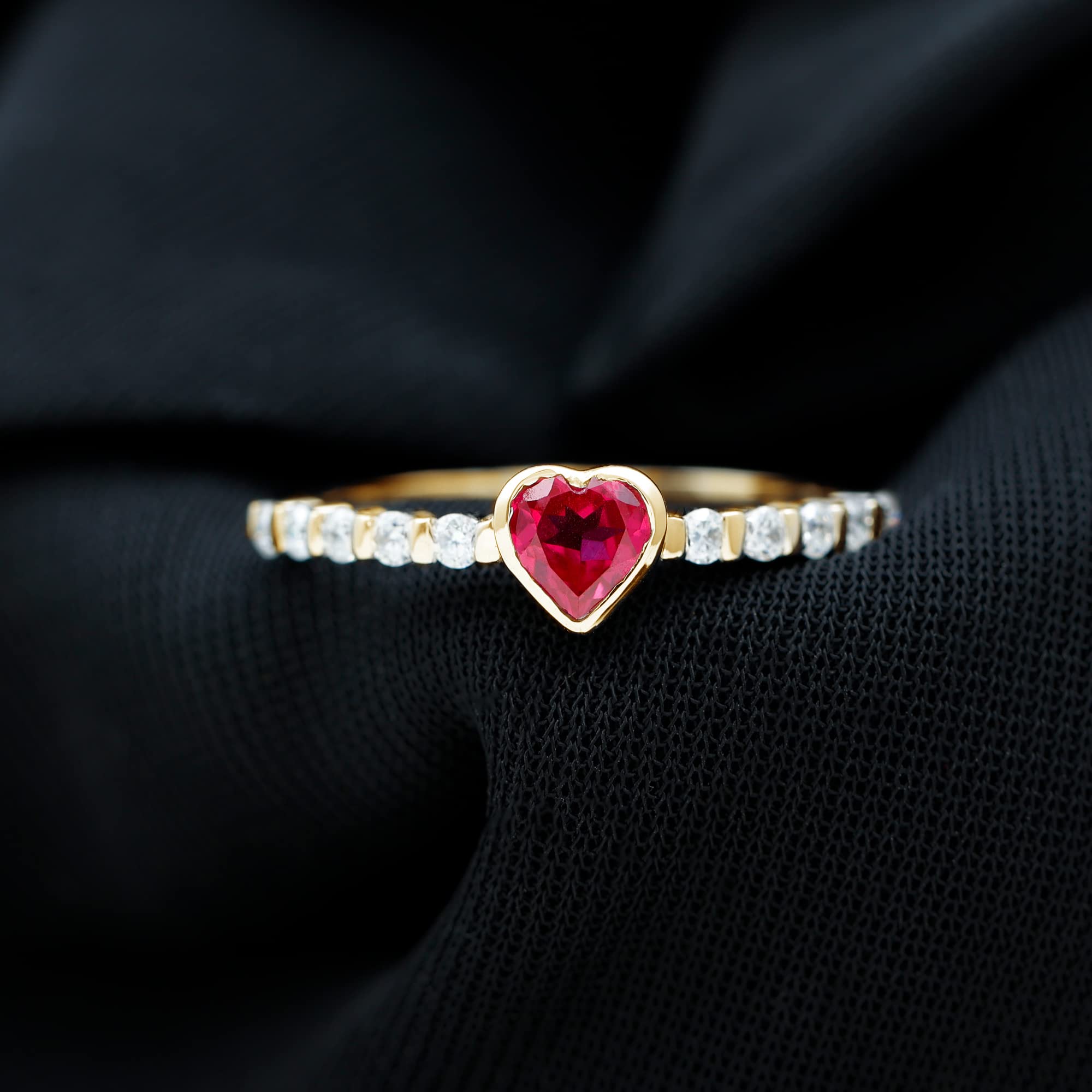 Rosec Jewels Certified Lab Grown Ruby 6mm Heart Shaped Engagement Ring, AAAA Quality, Ruby Diamond Heart Ring (Ready to Gift), 14K Yellow Gold, Size:US 7.00