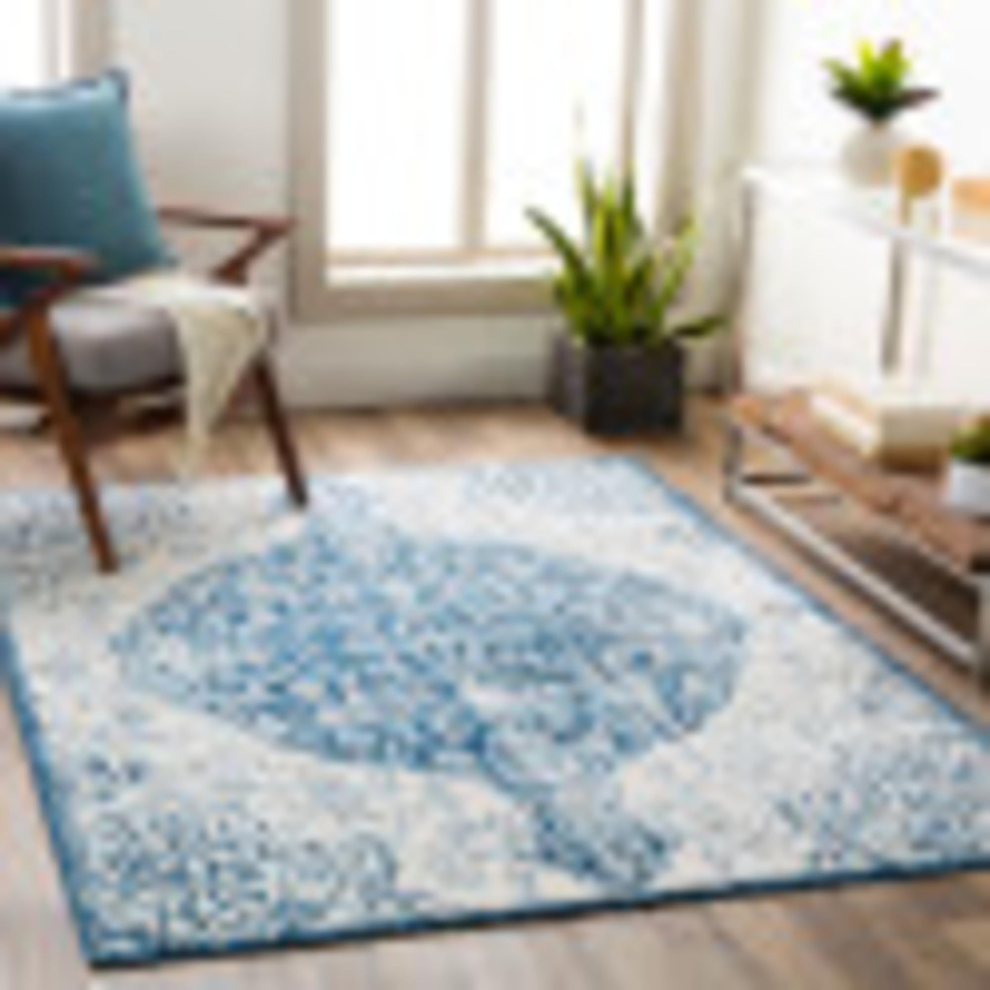 Livabliss Lohena Navy Area Rug, 5 ft 3 in x 7 ft 1