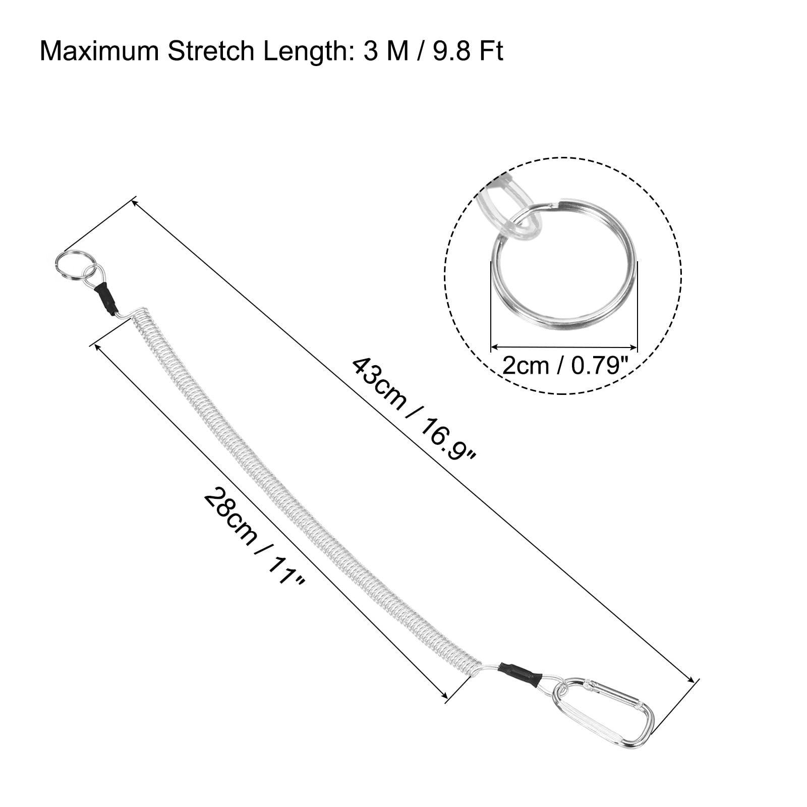 PATIKIL 9.8ft Fishing Tool Lanyard, 6 Pack Safety Cord Spiral Lanyard Tether Retractable with Metal Clip Keychain for Boating Kayak, Clear