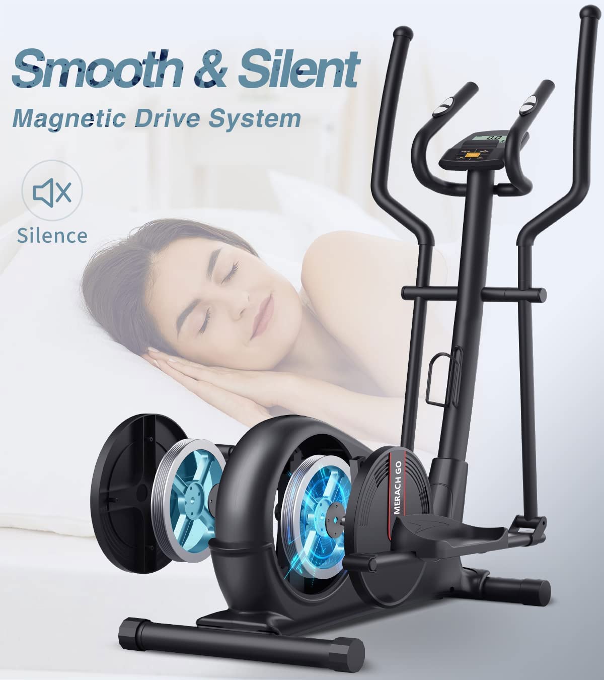 MERACH Go Elliptical Machines for Home Use, Hyper Quiet Elliptical Exercise Machine with 20 lbs Magnetic Flywheel, with 24 Resistance Level, 350 lbs Weight Limit