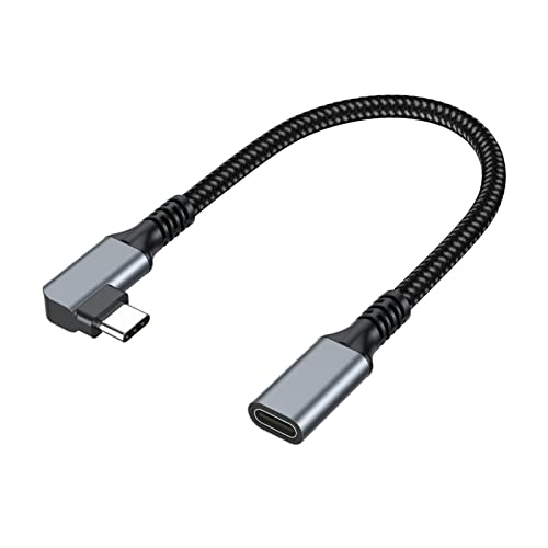 USB C Extension Cable 1FT, Type C Extender Cord USB 3.1(10Gbps) Male to Female Right Angle Fast Charging Cable Compatible for MacBook Pro/Air, Nintendo Switch, Laptop, Tablet and Mobile Phone-Grey