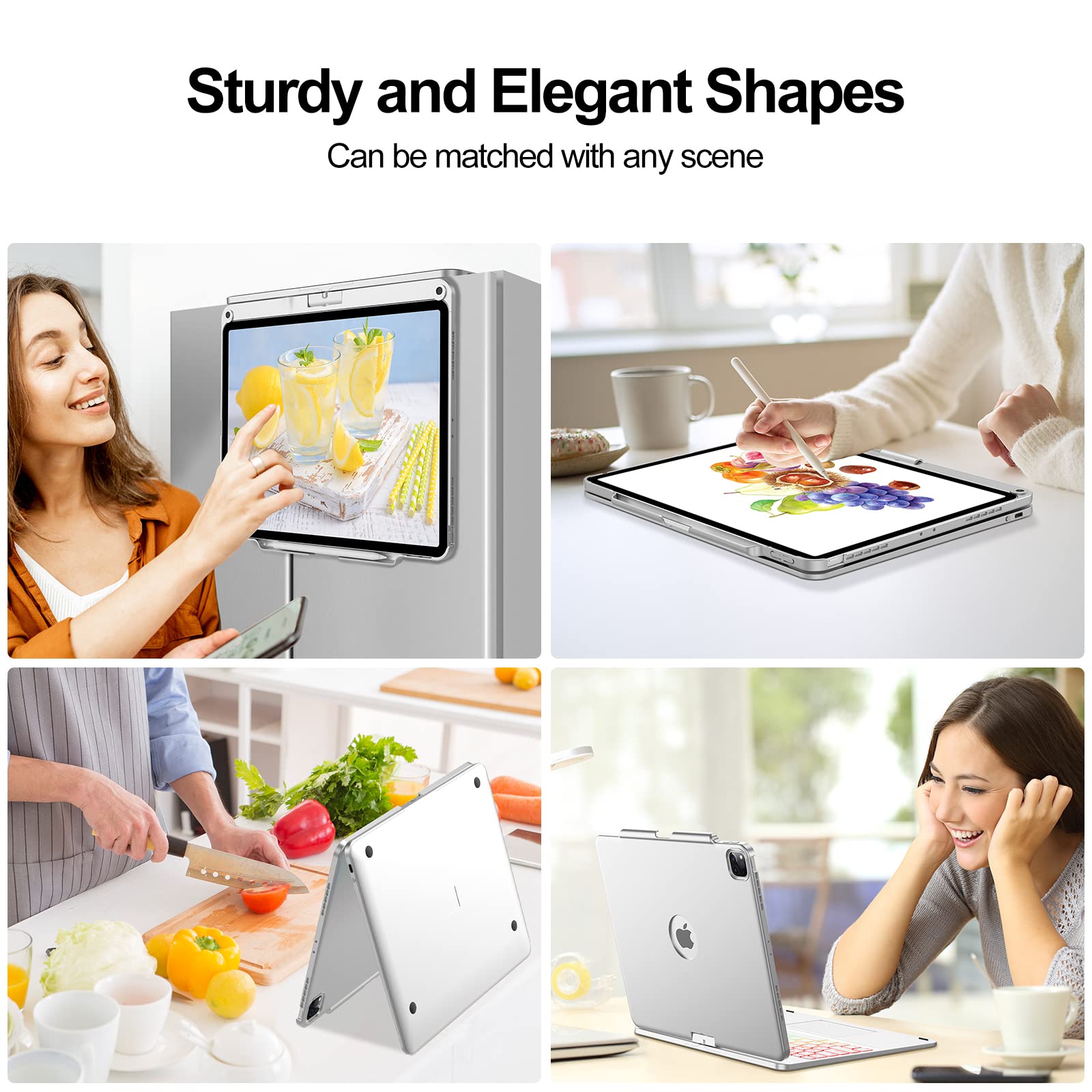Upgraded | Touch Keyboard for iPad Pro 12.9 inch - 2017 (2nd Generation), 2015 (1st Gen) - iPad Pro 2nd Gen Case with Keyboard, Aluminum Alloy Hard Shell, 7 Colors Backlit, Auto Wake/Sleep, Silver