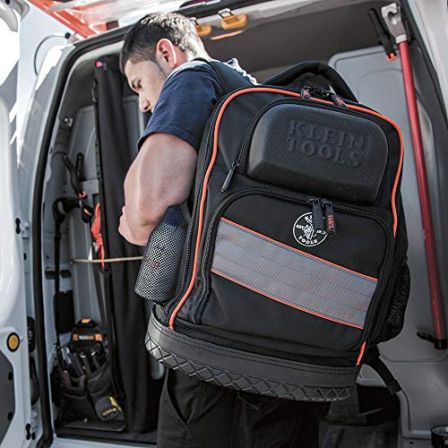 Klein Tools 55456BPL Laptop Backpack / Tool Bag, Water Resistant Technician Backpack, Padded for 1-Inch Thick Laptop or Tablet, 25 Pockets