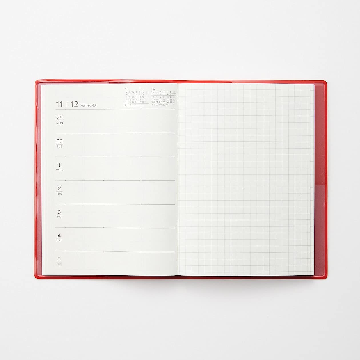 MUJI Monthly/Weekly Schedule Book 2022 A6 Size Red Beginning December 2021 Polyvinyl Chloride Cover Planner Scheduler