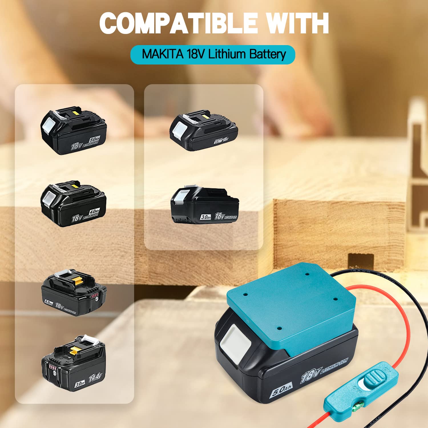 Upgraded 18V Battery Adapter for Makita 18V Battery Adapter All-in-one Design of The Fuse and Switch Power Tool Battery Converter Kit 14 Gauge with Fuses & Wire Terminals