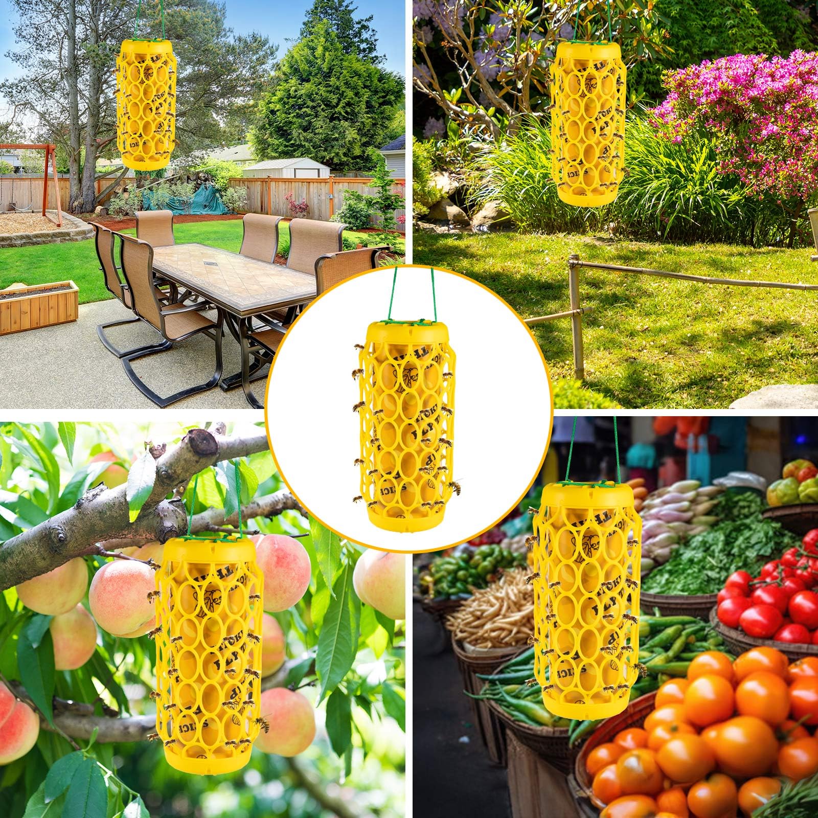 Wasp Trap,Carpenter Bee Trap,Wasp Traps Outdoor Hanging,Yellow Jacket Trap Wasp Killer Catcher,Reusable Wasp Deterrent Outdoor with 4 Sticky Bug Board Bee Catcher Wasp Repellent Flying Insect Trap