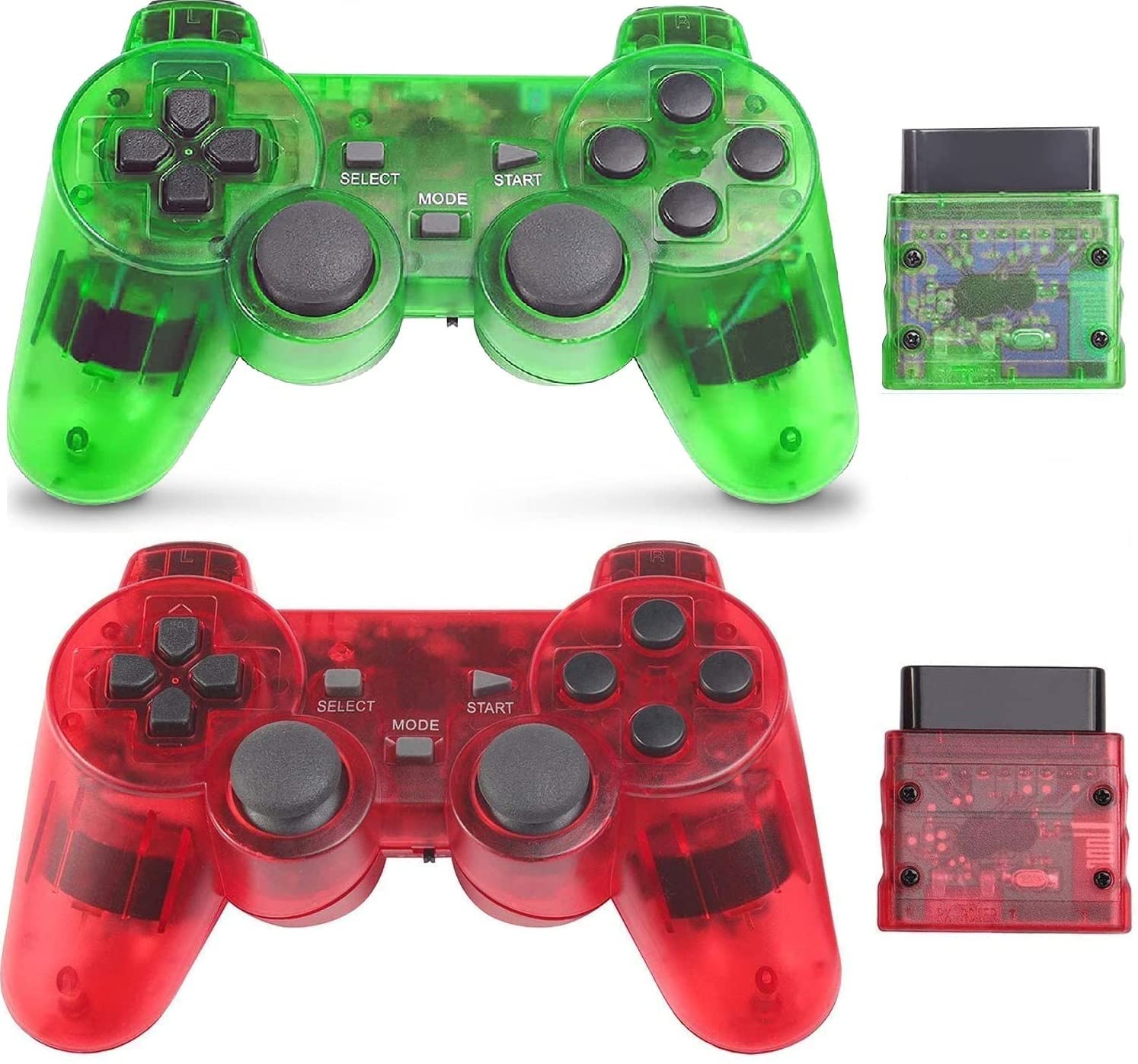 Rzzhgzq PS2 Wireless Controller 2.4G Play -Station 2 Gamepad 2 Pack Dual Vibration Compatible with Sony Play -station 2 Console (Red+Green)