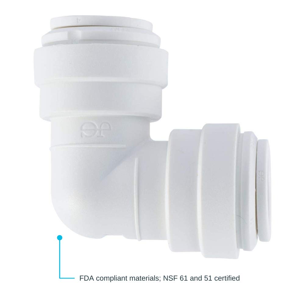John Guest Speedfit 1/4 Inch OD Union 90 Degree Elbow Connector, Push to Connect Plastic Plumbing Fitting, PP0308WP