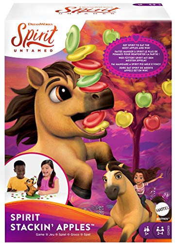 Mattel Games Spirit STACKIN’ Apples Kids Game, Treat-Stacking Challenge with Hungry Horse for 2 3 or 4 Players 5 Years Old & Up