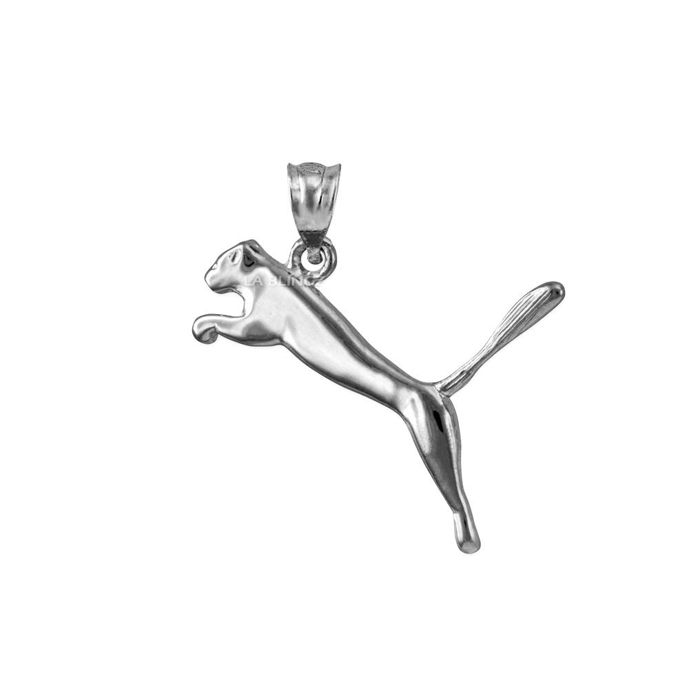 LA BLINGZ Sterling Silver Jumping Puma Cat Pendant