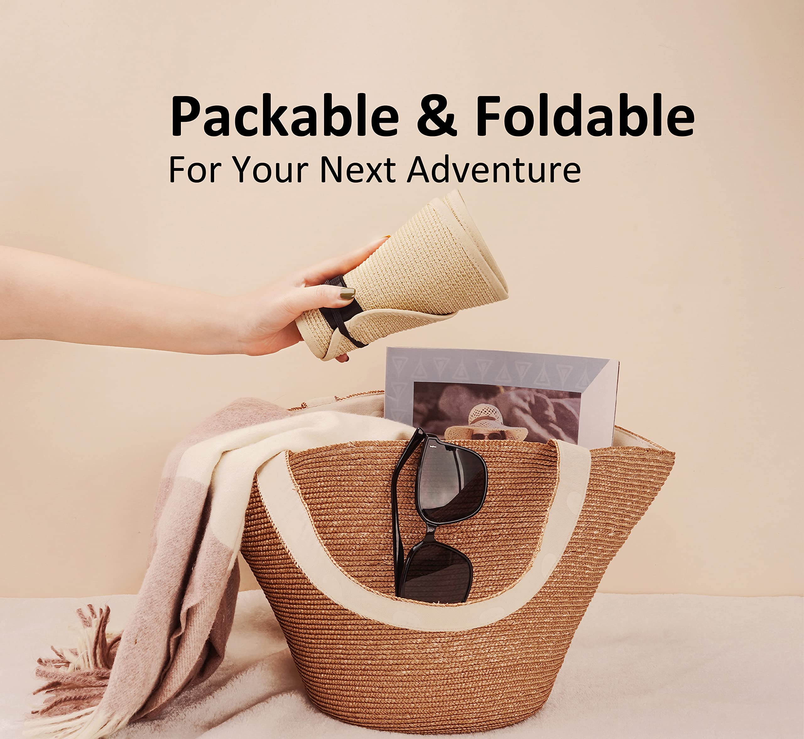 Joywant Sun Visor Hats for Women, Women's Summer Ponytail Foldable Straw Beach Hat with UPF 50+