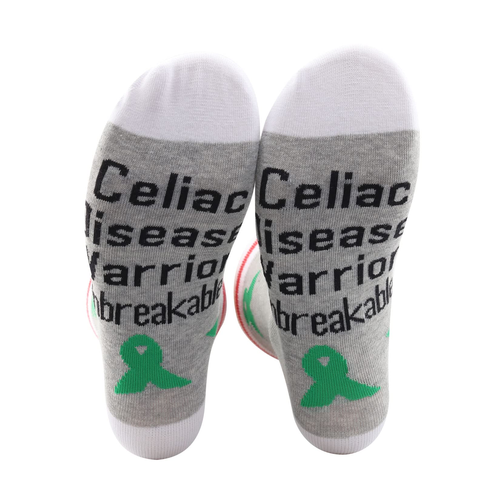 PXTIDY 2 Pairs Celiac Disease Awareness Socks Celiac Disease Warrior Unbreakable Green Ribbon Sock Celiac Warrior Gift (2pairs/set)