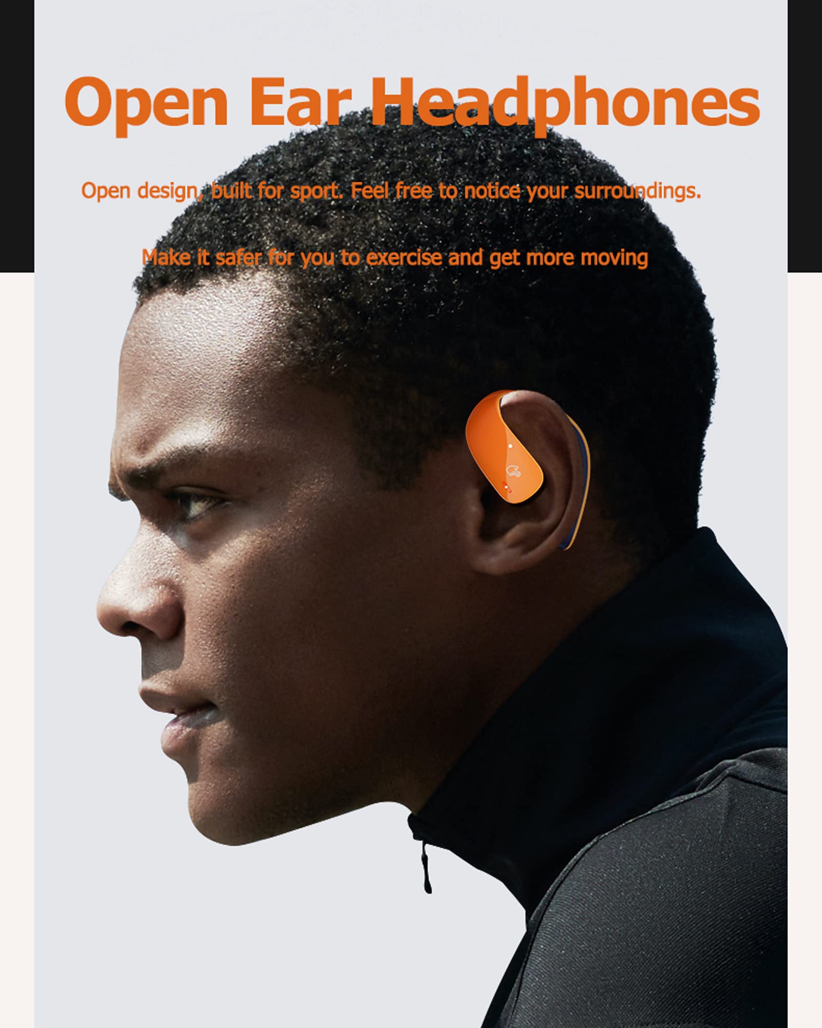 Wireless Ear Hanging Bluetooth Headset Open Ear Headphones Wireless Bluetooth Earbuds with Earhooks Earless Out of Ear Air Bone Conduction Headphones Bluetooth Over The Ear Earbuds for Sport- Orange