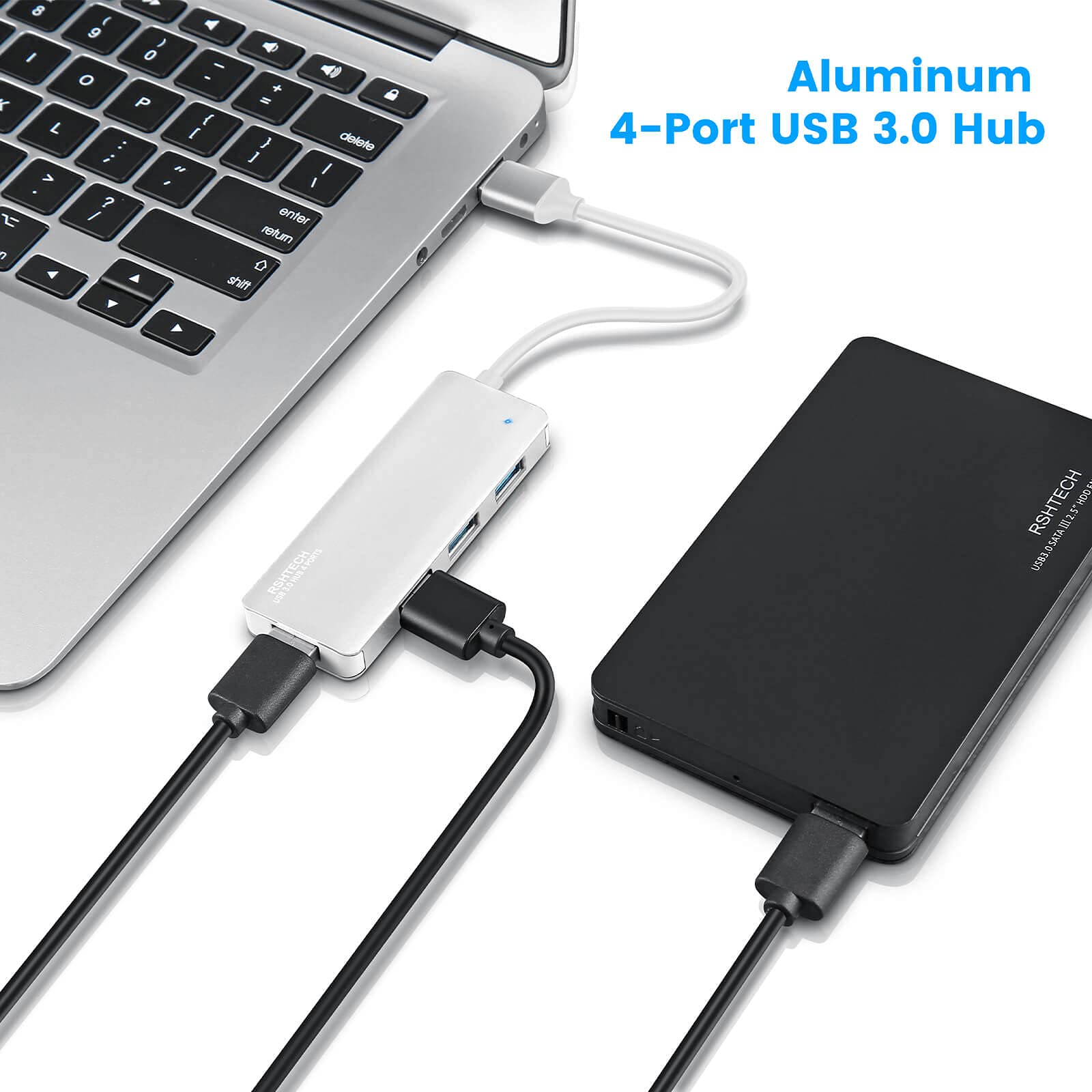 Rosonway 5 in 1 USB C Hub with 3 10Gbps USB 3.2 Data Ports, SD/TF Card Reader + Aluminum 4 Port Ultra Slim USB 3.0 Data Hub