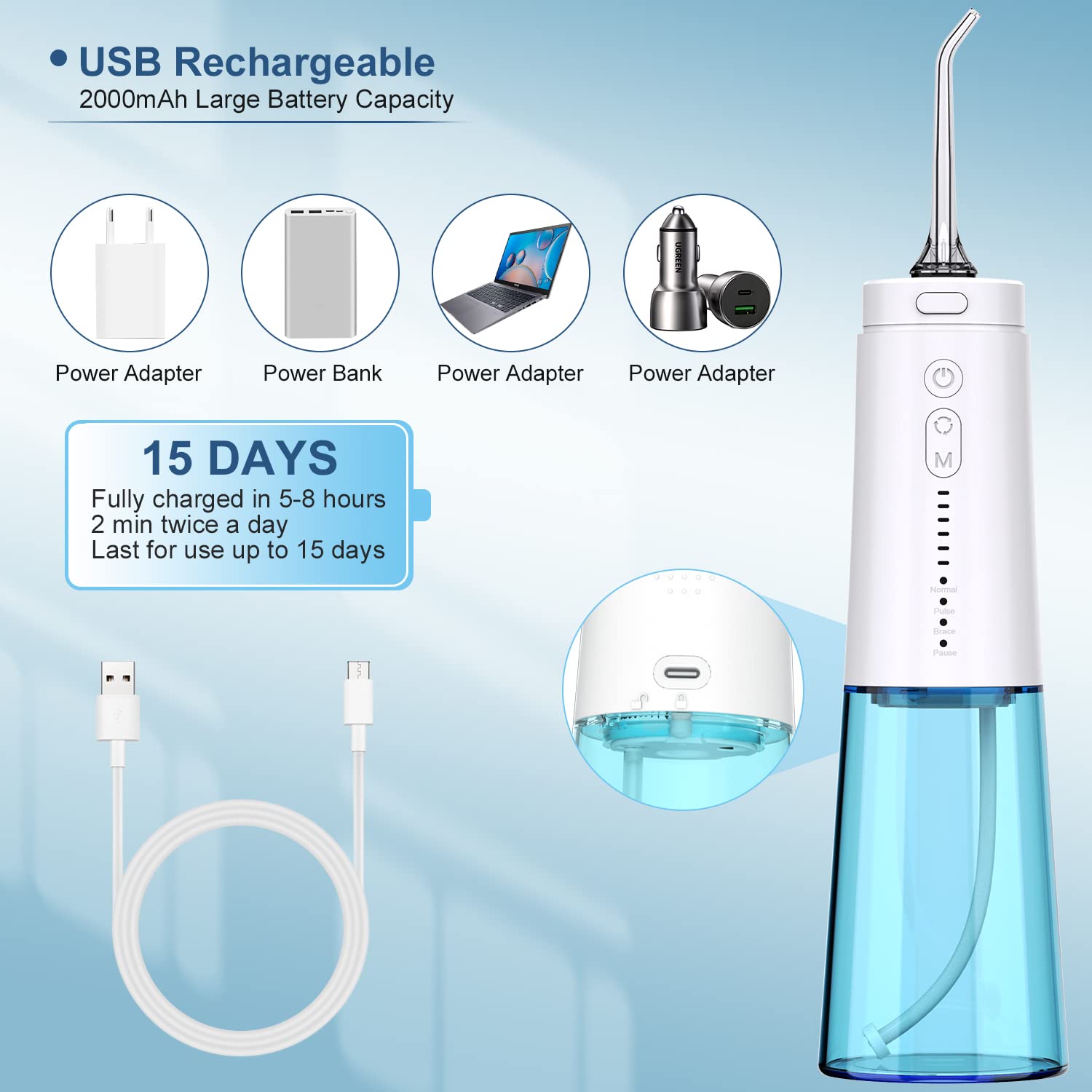 Water Dental Flosser Cordless Water Flossers for Teeth Cordless Cordless Water flosser for Teeth Cleaning