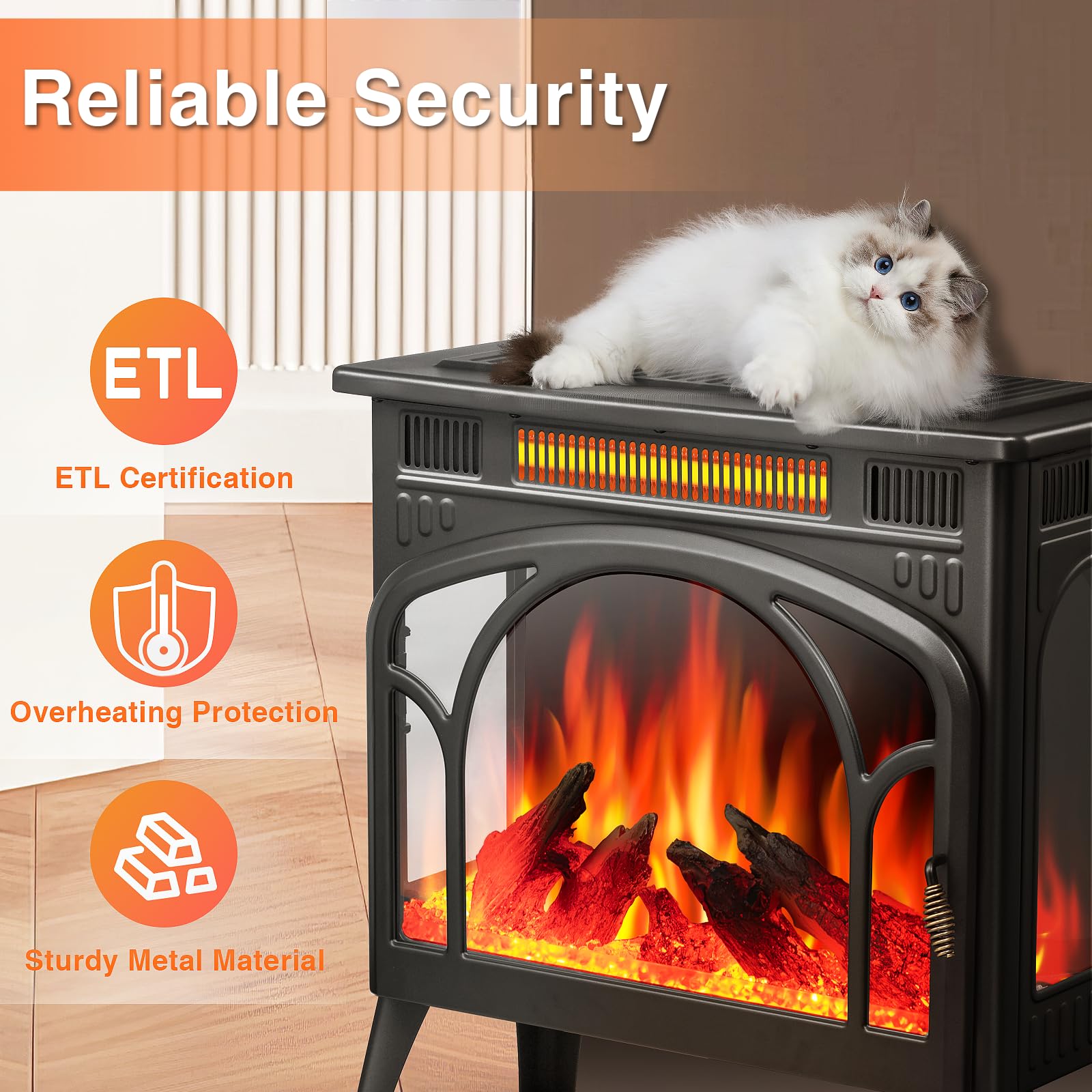 LHRIVER Electric Fireplace Heater w/ Remote,24'' Portable Infrared Fireplace Stove w/ Multiple 3D Flame, Adjustable Temp & Brightness,Timer 5100BTU Freestanding Electric Fireplace Heaters Indoor Use