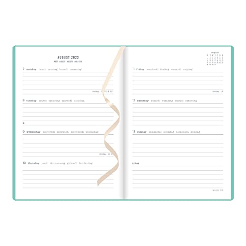 Letts of London Inspire Academic Weekly/Monthly Planner, August 2023 to July 2024, Week-to-View, Sewn Binding, Multilingual, A5 Size, 8.25" x 5.875", Green (C031389-24)