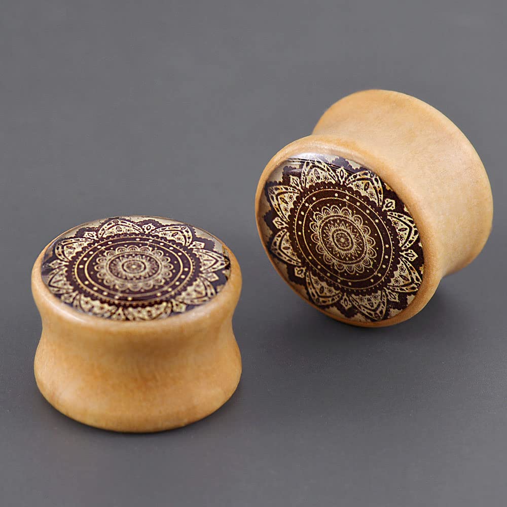 POBAISITER 2 PCS Ear Gauges Resin Flower Wood Stretching Ear Tunnels Plugs Expanders Body Piercing Jewelry