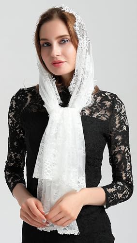 Leimandy Wedding Vintage Floral Lace Scarf Mantilla Veil Catholic Lace Shawl Party Wraps S04 (Ivory)