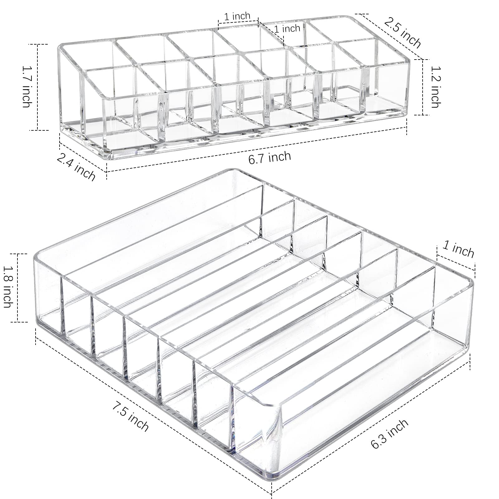 TUZAZO Eyeshadow Palette Makeup Organizer 7-Section, Lipstick Holder 12-Grid, Set of 2 Divided Vanity Organize Holders for Drawer and Bathroom Counte Modern Cosmetics Storage