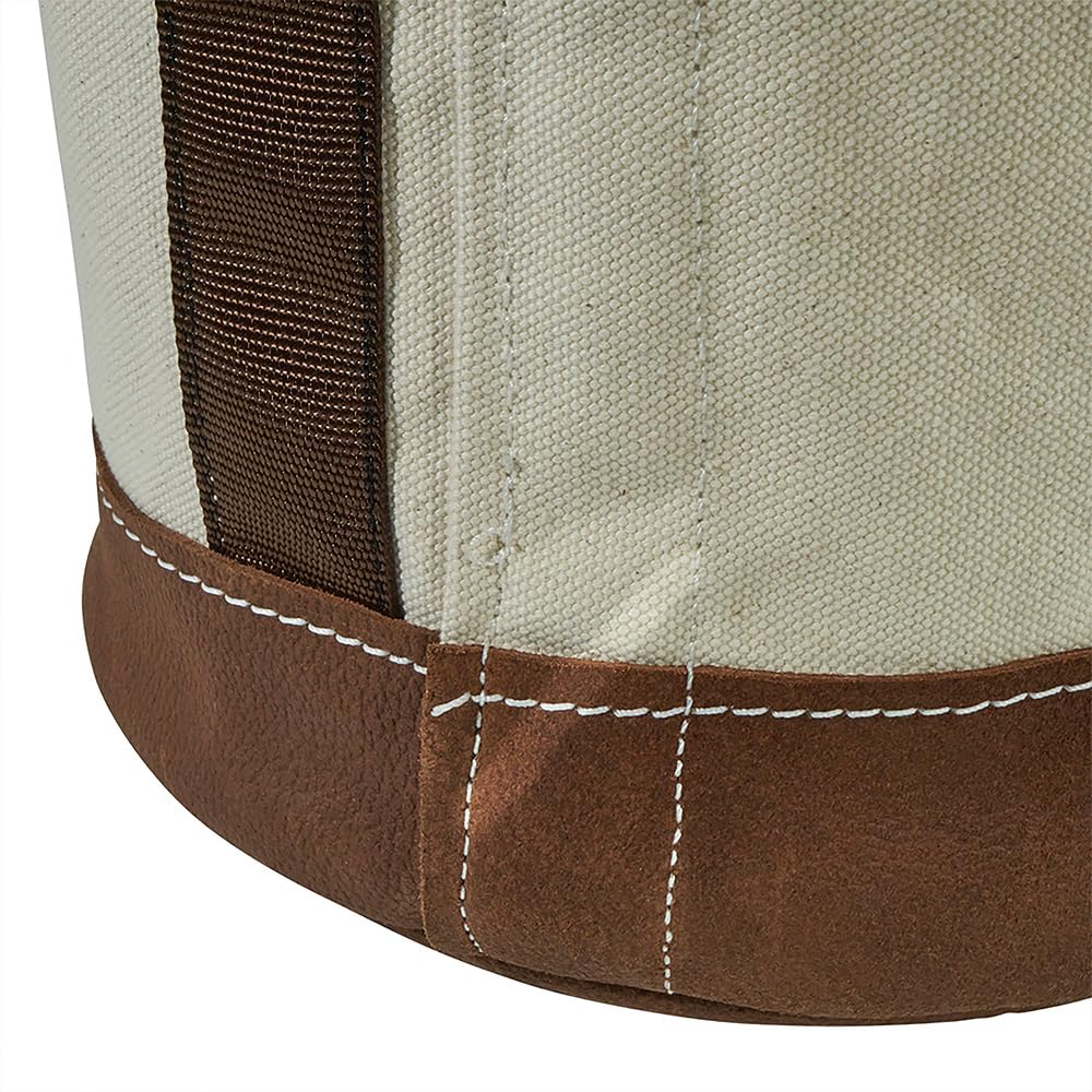 Klein Tools 5104 Canvas Bucket with Leather Bottom, 12-Inch Diameter, 1 Pocket, 100-Pound Load Rated Utility Bucket, Natural