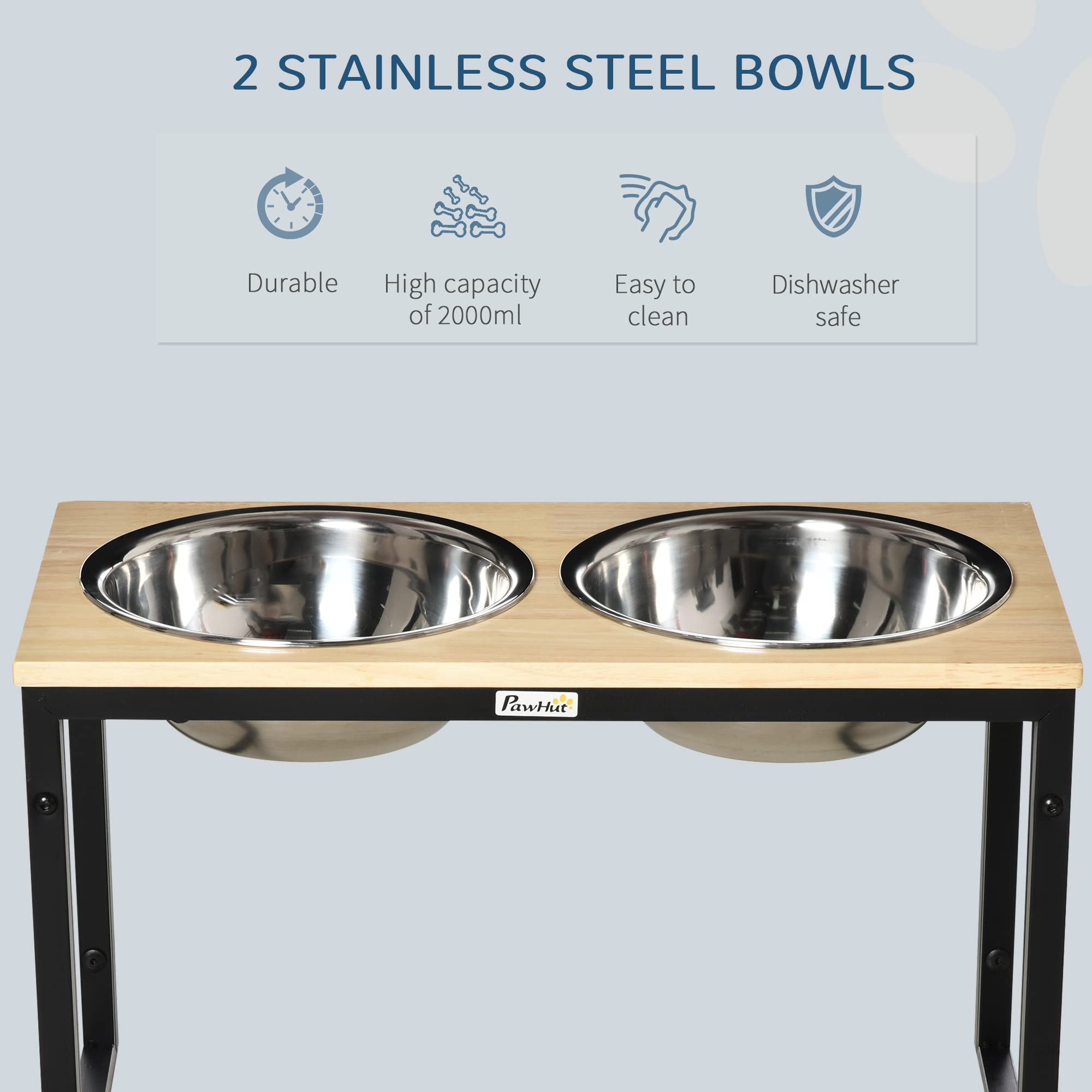 PawHut Elevated Dog Bowls with Stand, Raised Dog Feeder for Large Sized Dogs, Natural