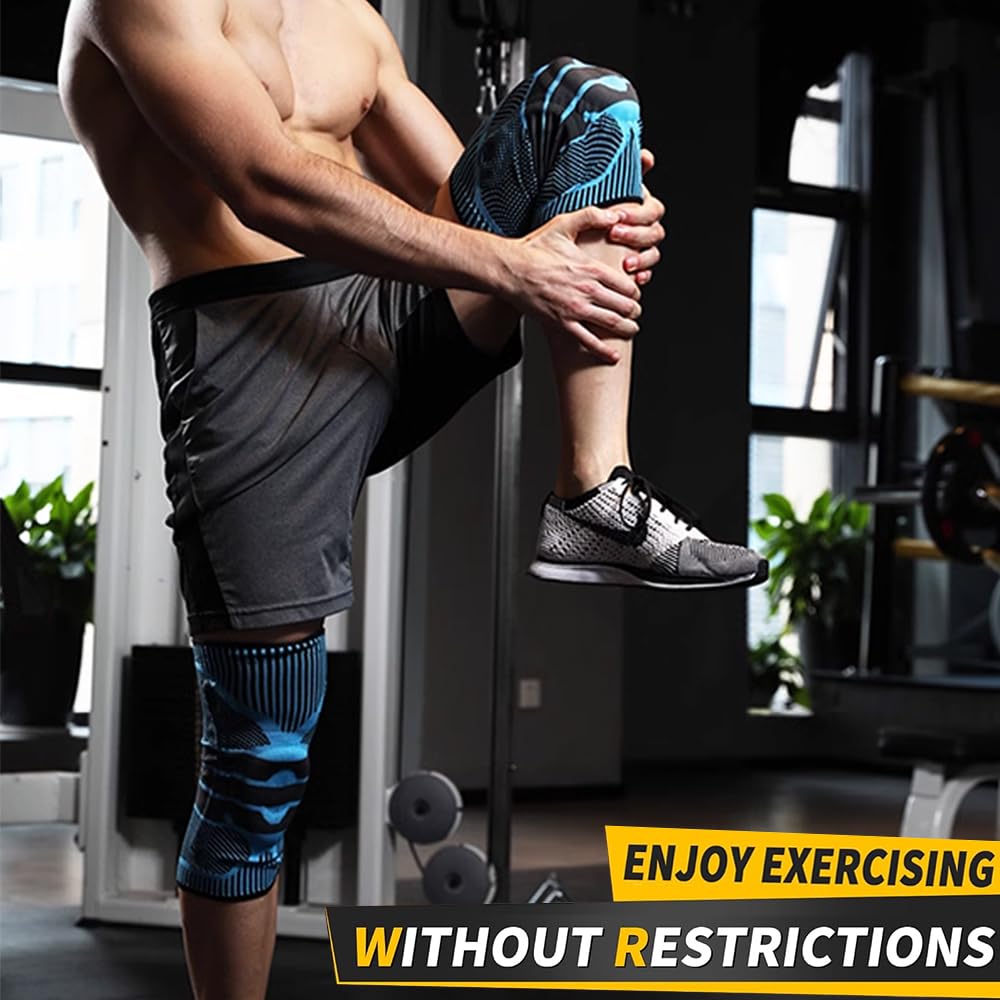 Professional Knee Brace, Knee Compression Sleeve with Silicone Patella Gel Pad Dual Side Spring Metal Stabilizers, Knee Support Bandage for Pain Relief, Medical Knee Pad for Running, Workout,