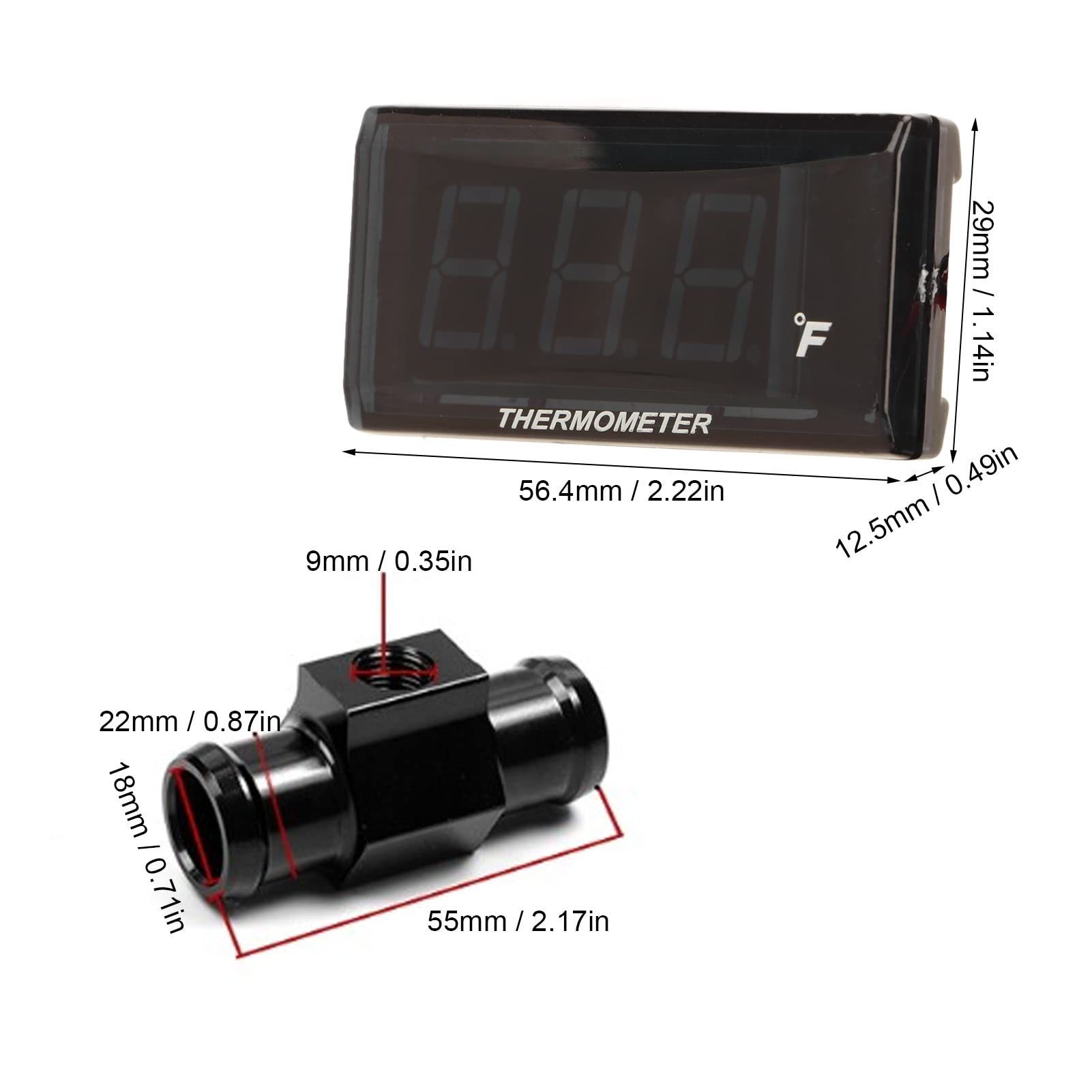 Water Temperature Gauge, Motorcycle Water Temperature Gauge DC12V Precise LCD Display for Modification (Red)