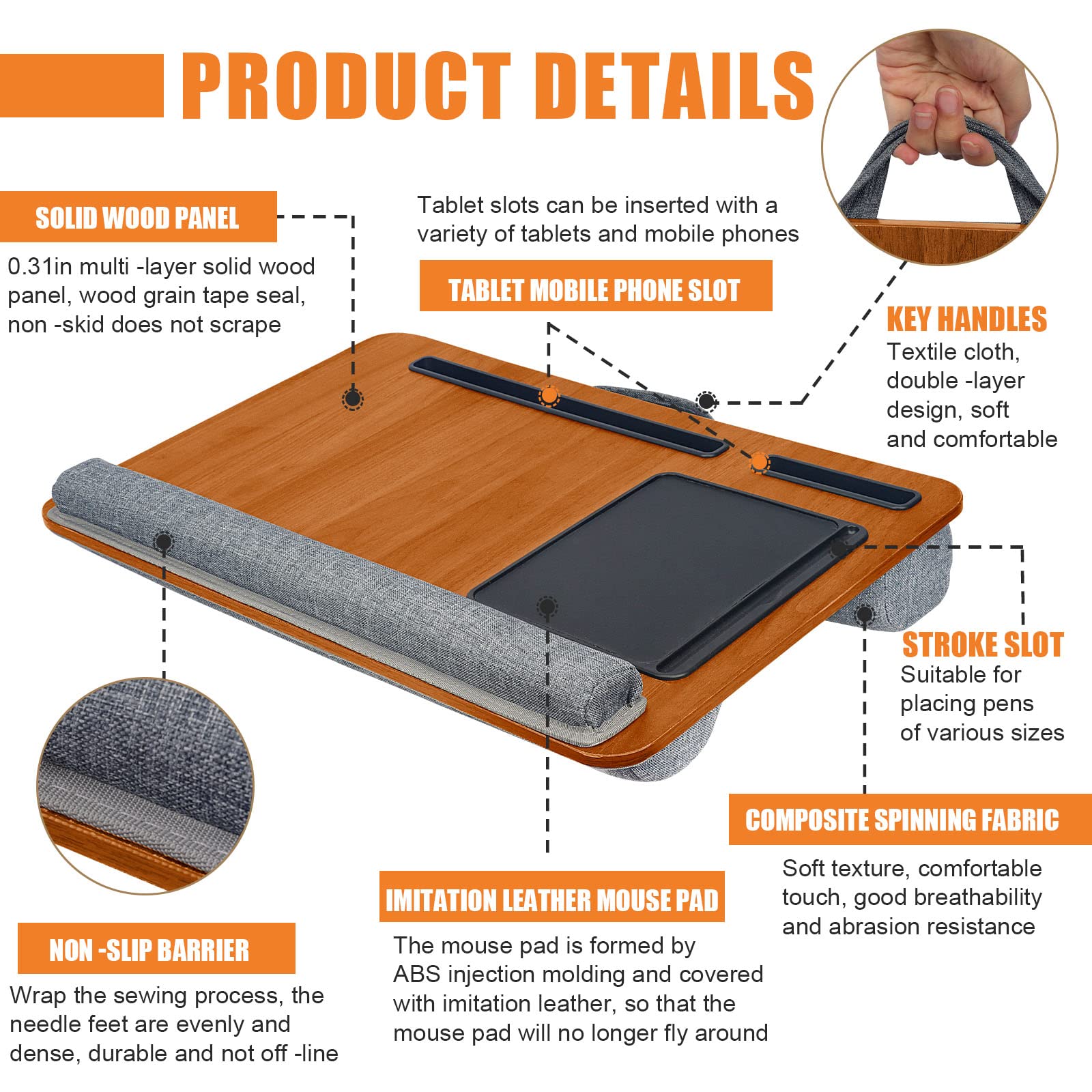 Lap Desk, Built in Mouse Pad, Wrist Pad, Multifunctional Slot. Use for Multiple Occasions Including Bed, Sofa, Floor, etc. for 17 inch Laptop Notebook, MacBook, Tablet, Laptop Stand with Tablet